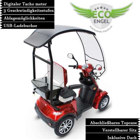 E-Scooter 4 Räder 25 km/h ECO ENGEL 510 Rot, 1000 Watt mit Dach