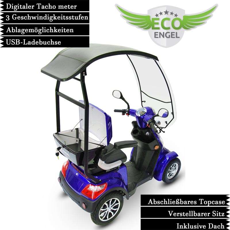 E-Scooter 4 Räder 25 km/h ECO ENGEL 510 Rot, 1000 Watt mit Dach